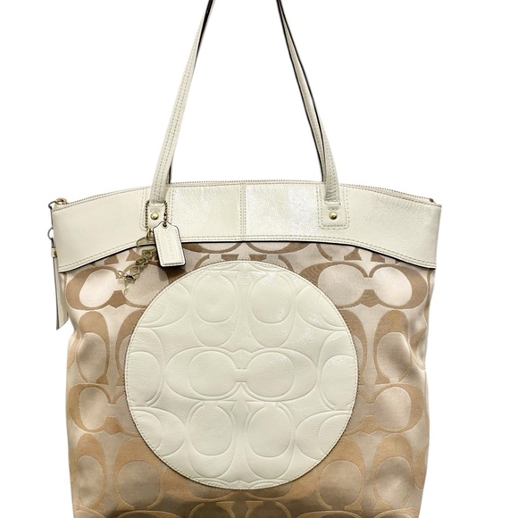 Coach | Bags | Coach Laura Signature Khaki White Logo Handbag | Poshmark